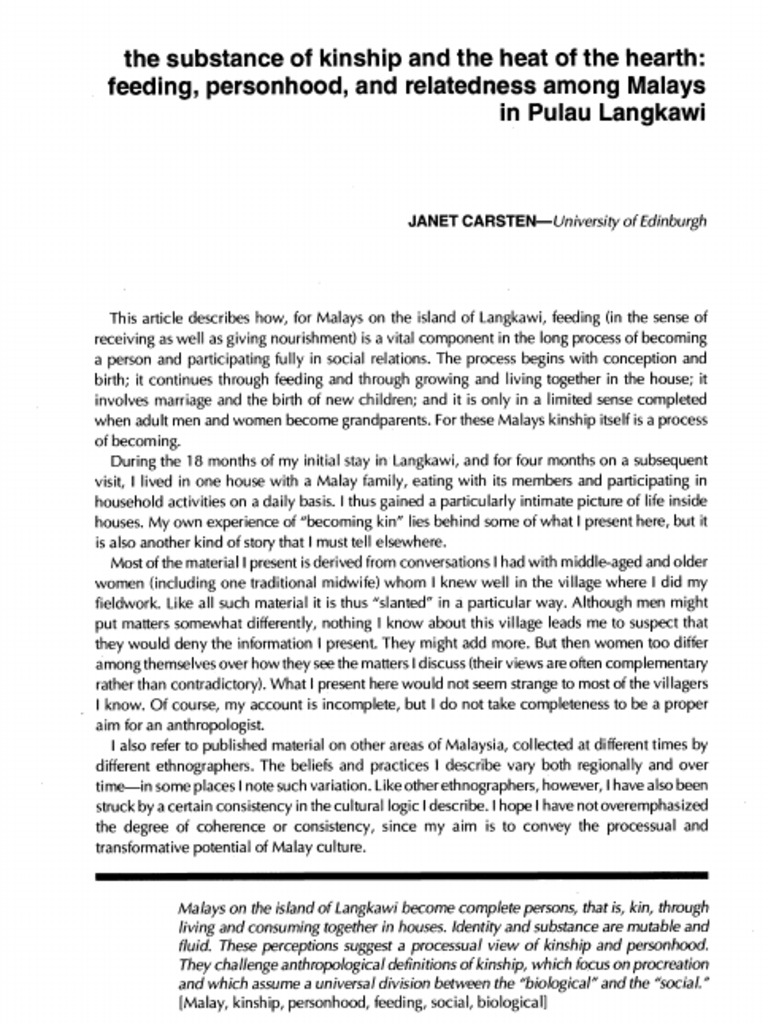 Carsten 1995 - The Substance of Kinship and The Heat of The Hearth | PDF