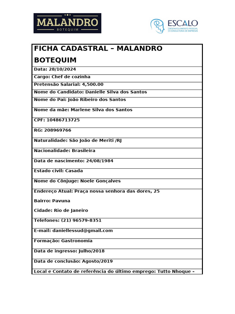 Ficha de Cadastro - Word | PDF