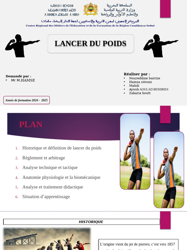 Définition et Techniques du Lancer de Poids | PDF | Athlétisme | Bras