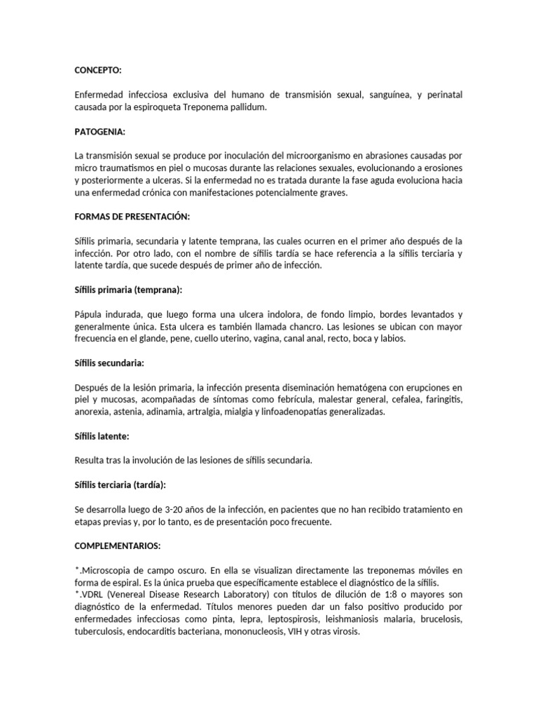 Sífilis: Tipos, Diagnóstico y Tratamiento | PDF | Infección | Medicina