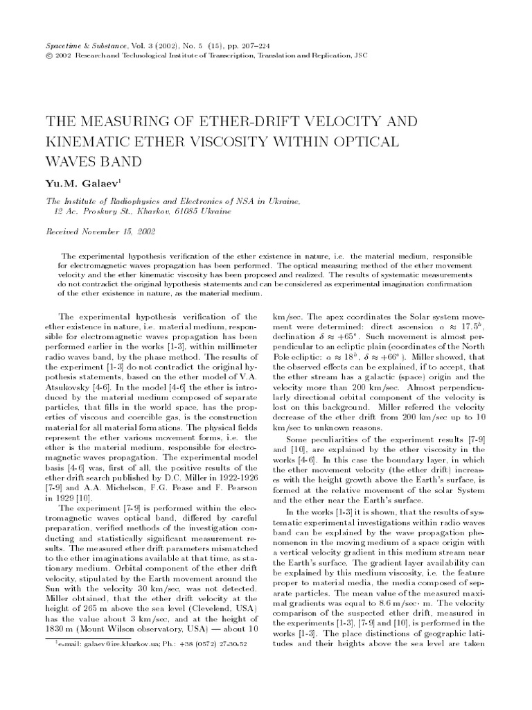 The Measuring of Ether-Drift Velocity and | PDF | Luminiferous Aether ...