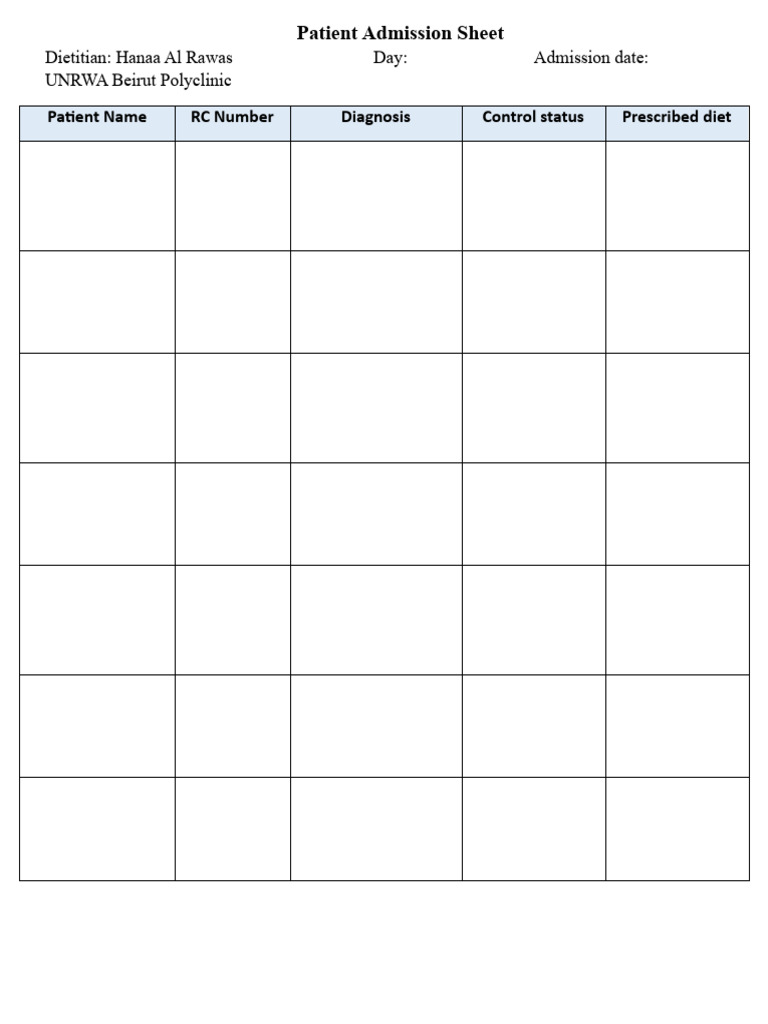 Patient Admission Sheet1 | PDF