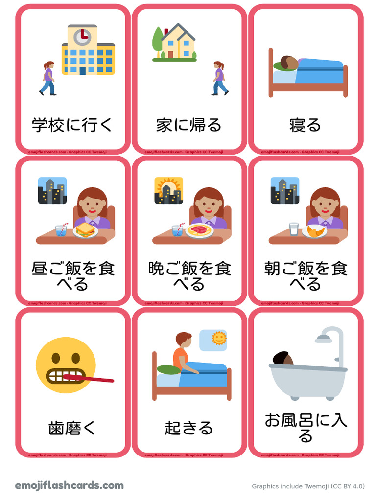 Japanese Daily Routine Small A4 Flashcards | PDF