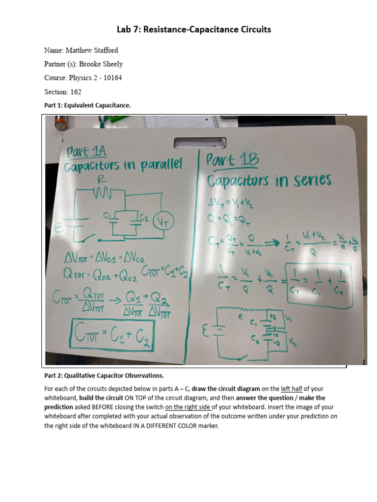 10164-162_Lab7_Stafford-M.docx (1) | PDF | Capacitor | Series And Parallel Circuits