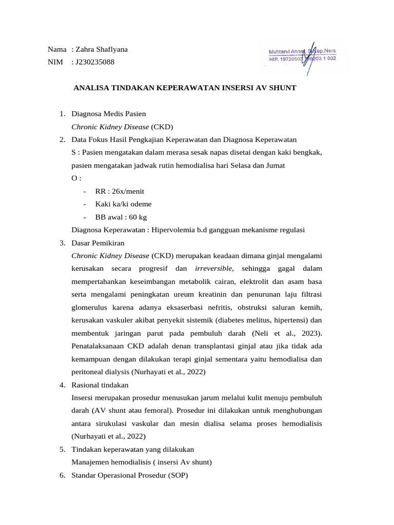 Analisa Prosedur 1 Insersi Av Shunt | PDF