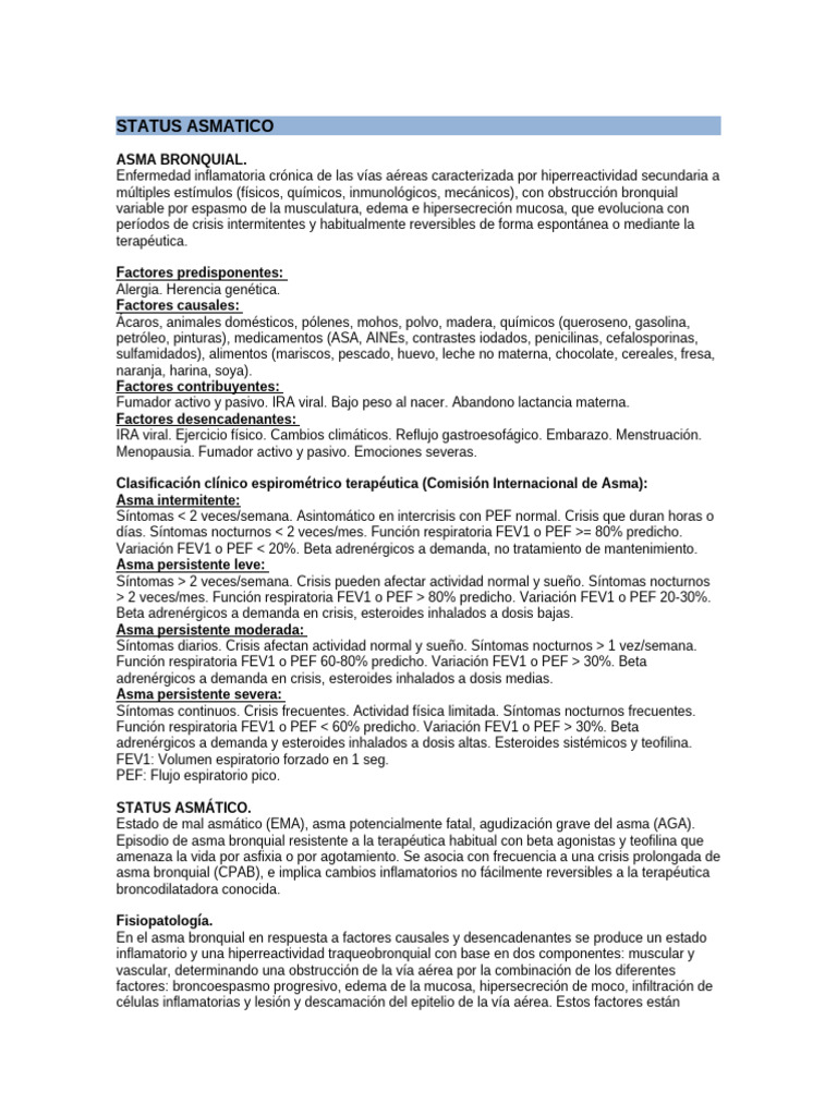 Status Asmatico | PDF | Asma | Especialidades Medicas