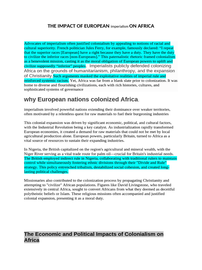 The Impact of European Colonialism On Africa | PDF | Colonialism ...