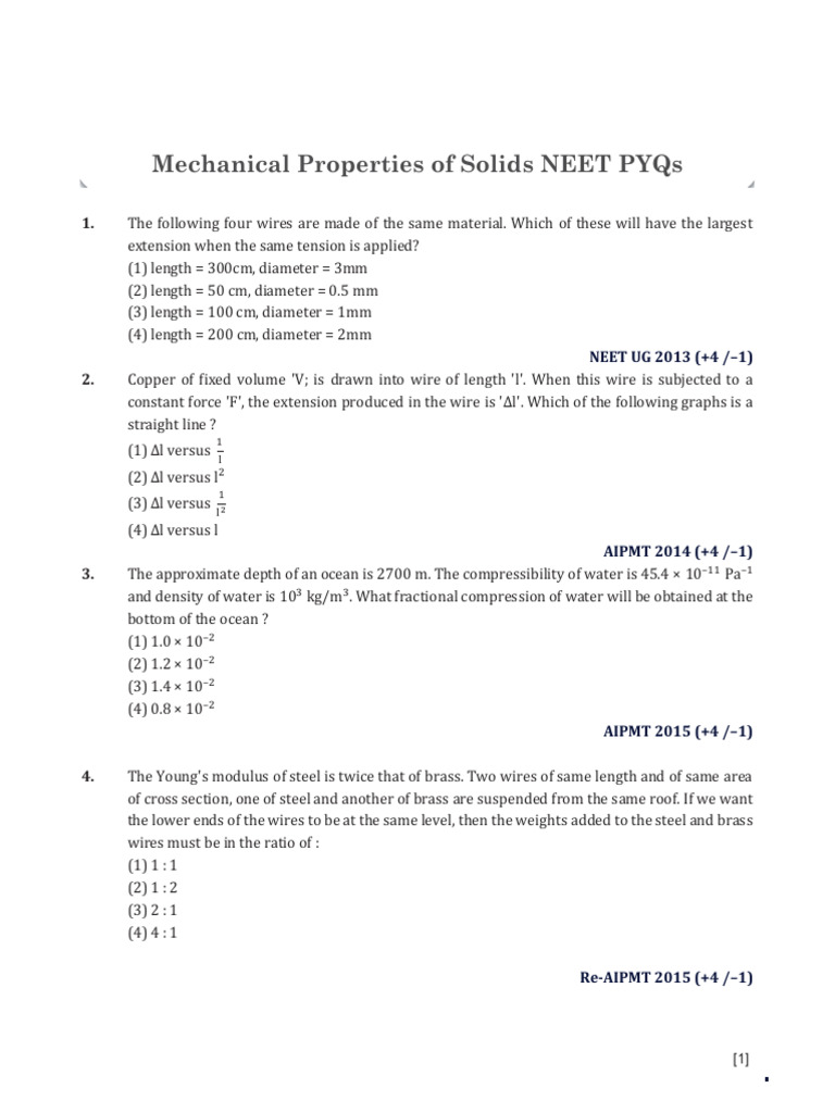 Elasticity PYQ-1 | PDF