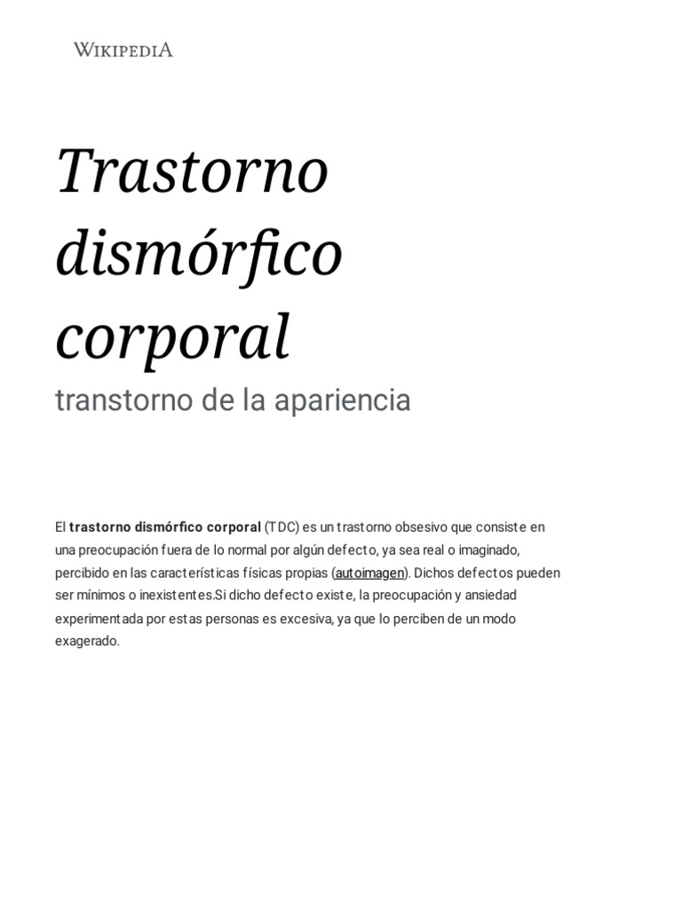 Trastorno Dismórfico Corporal: Síntomas y Tratamiento | PDF ...