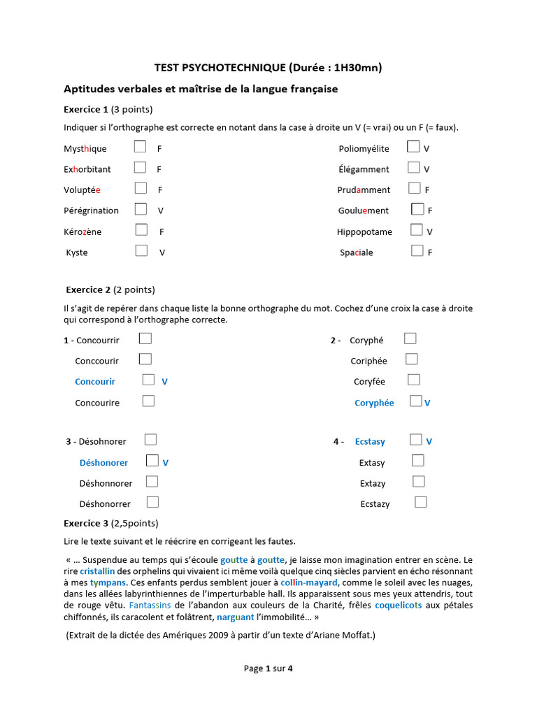 Tests Psychotechniques Corrigés PDF | PDF