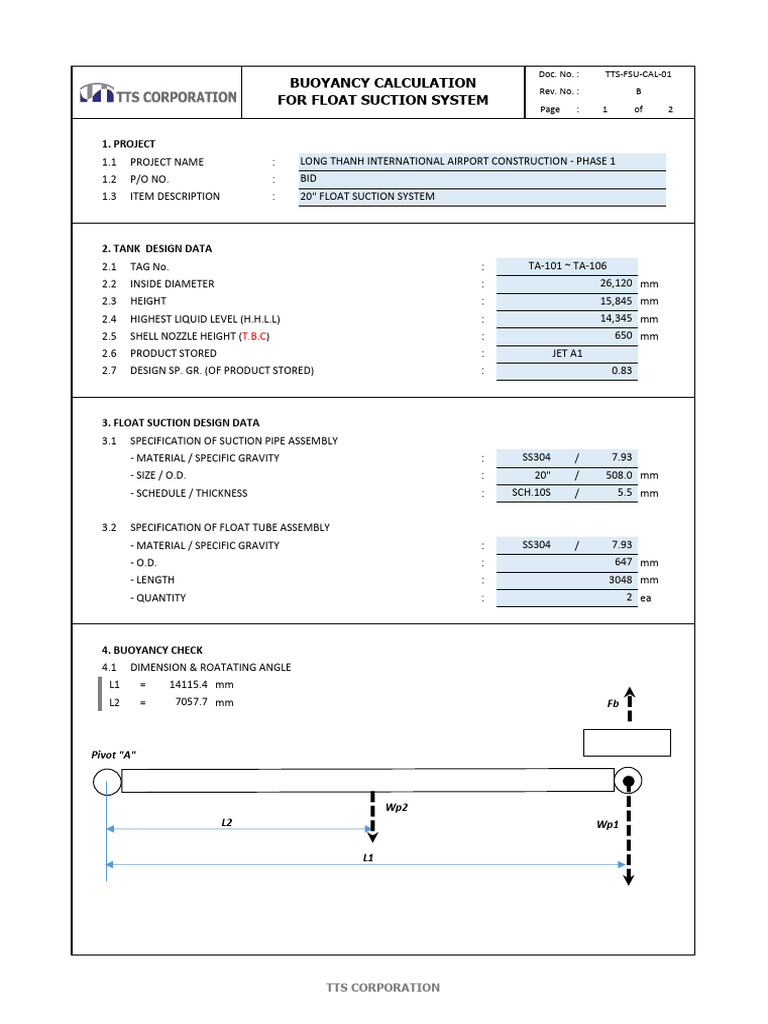 TTS-FSU-CAL-01_B_240729 (Calculation Sheet) | PDF | Buoyancy | Pipe (Fluid Conveyance)