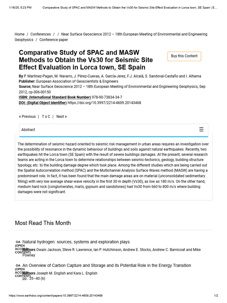 Comparative Study of SPAC and MASW Methods To Obtain The Vs30 For Seismic Site Effect Evaluation ...