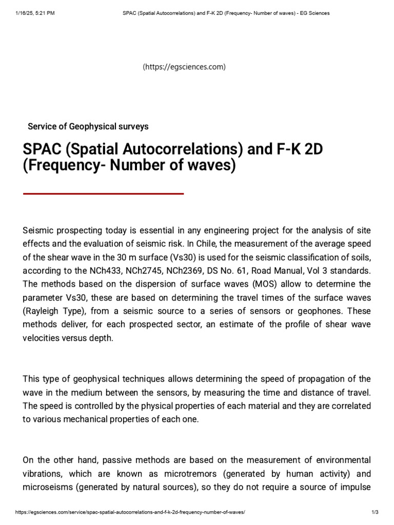 SPAC (Spatial Autocorrelations) and F-K 2D (Frequency - Number of Waves ...