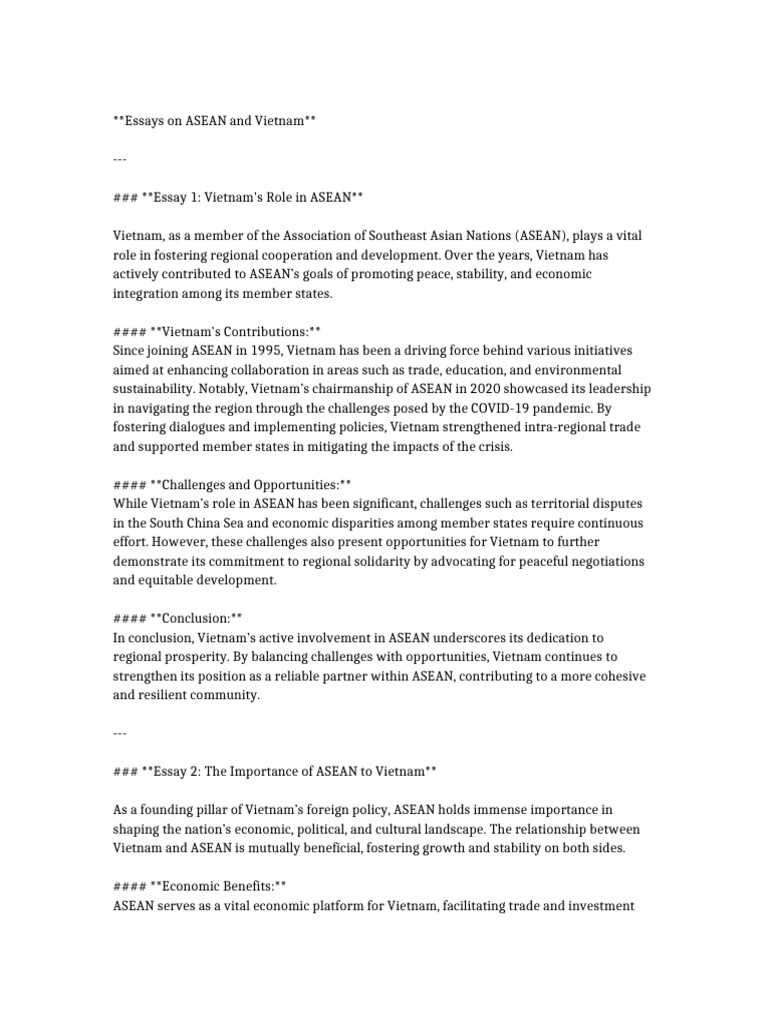 ASEAN and Vietnam Essays | PDF | Vietnam | Economies