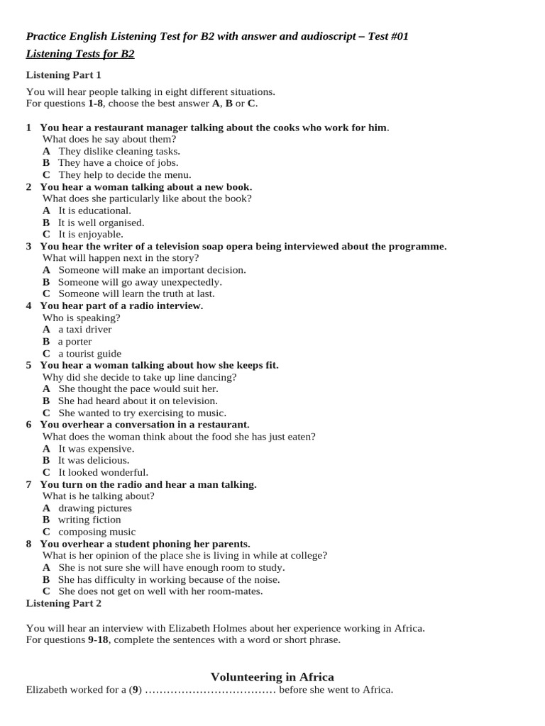 B2 English Listening Practice Test 01 | PDF