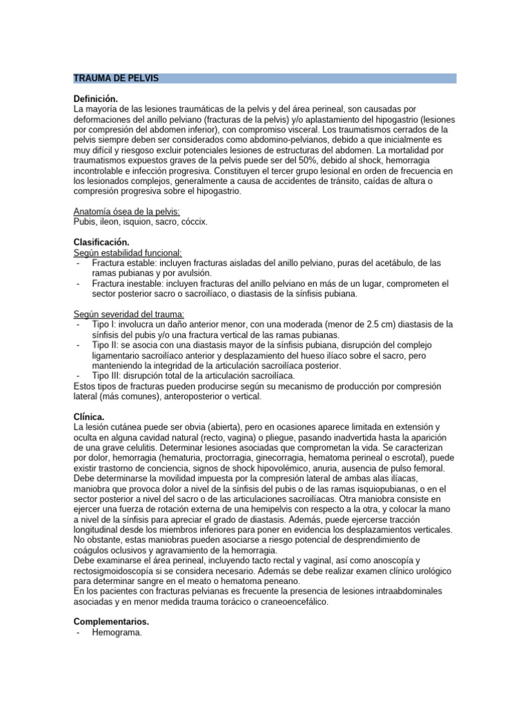 Trauma de pelvis: definición y tratamiento | PDF | Pelvis | Medicina ...