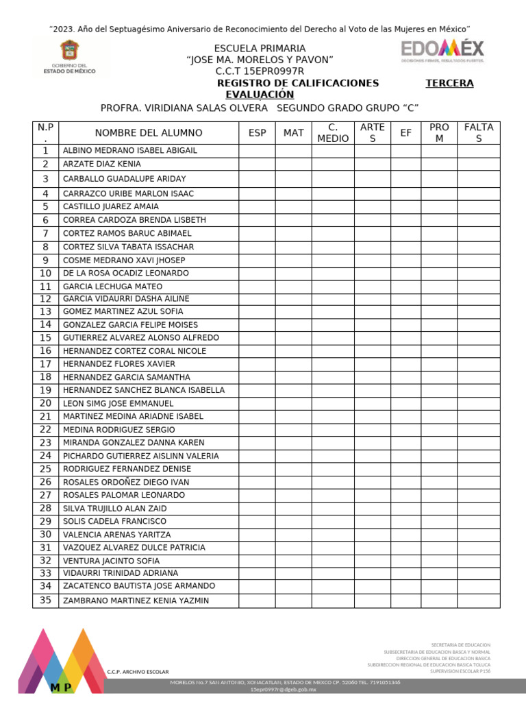 Registro de Calificaciones Tercera Eva 22-23 - 2C | PDF