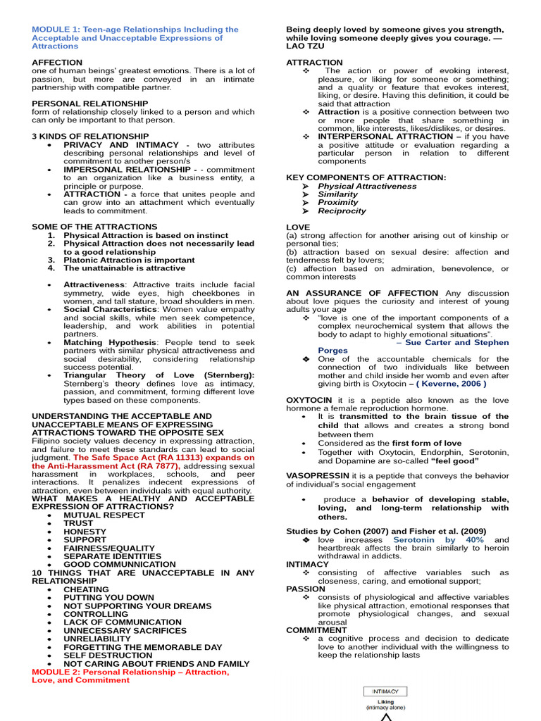REVIEWER-PERDEV-MOD-1-15 | PDF | Interpersonal Attraction | Intimate Relationships