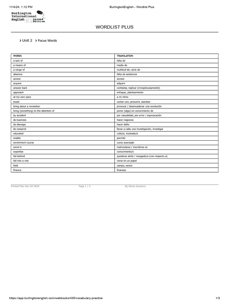Wordlist Unit 2 | PDF