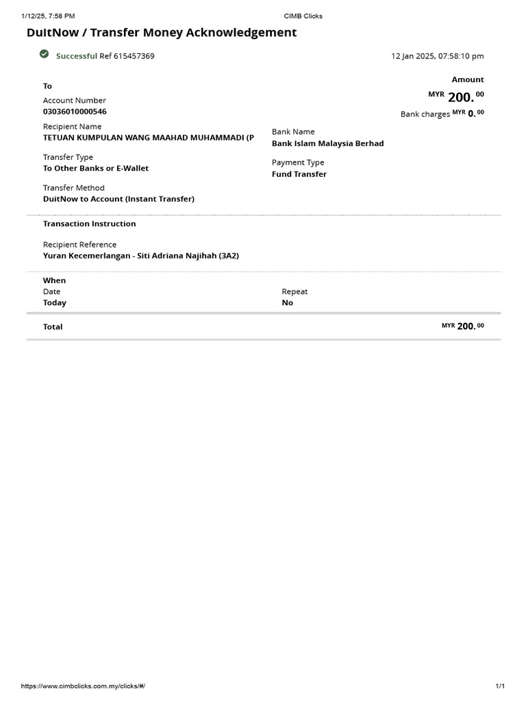 Yuran Kecemerlangan - Siti Adriana Najihah (3A2) | PDF