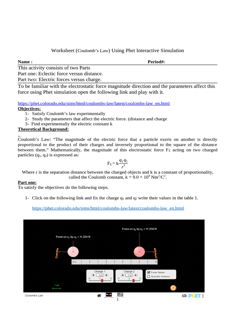 Coulomb's Law Activity | PDF | Force | Electrostatics