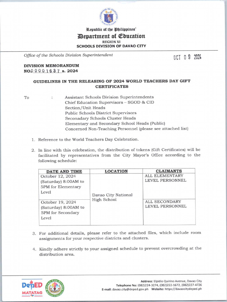 Memo WTD Gift Check Distribution | PDF