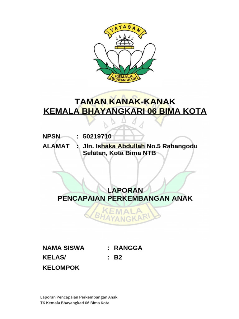 Contoh Raport Intra & P5 TK Kemala Bhayangkari 30 STIK | PDF