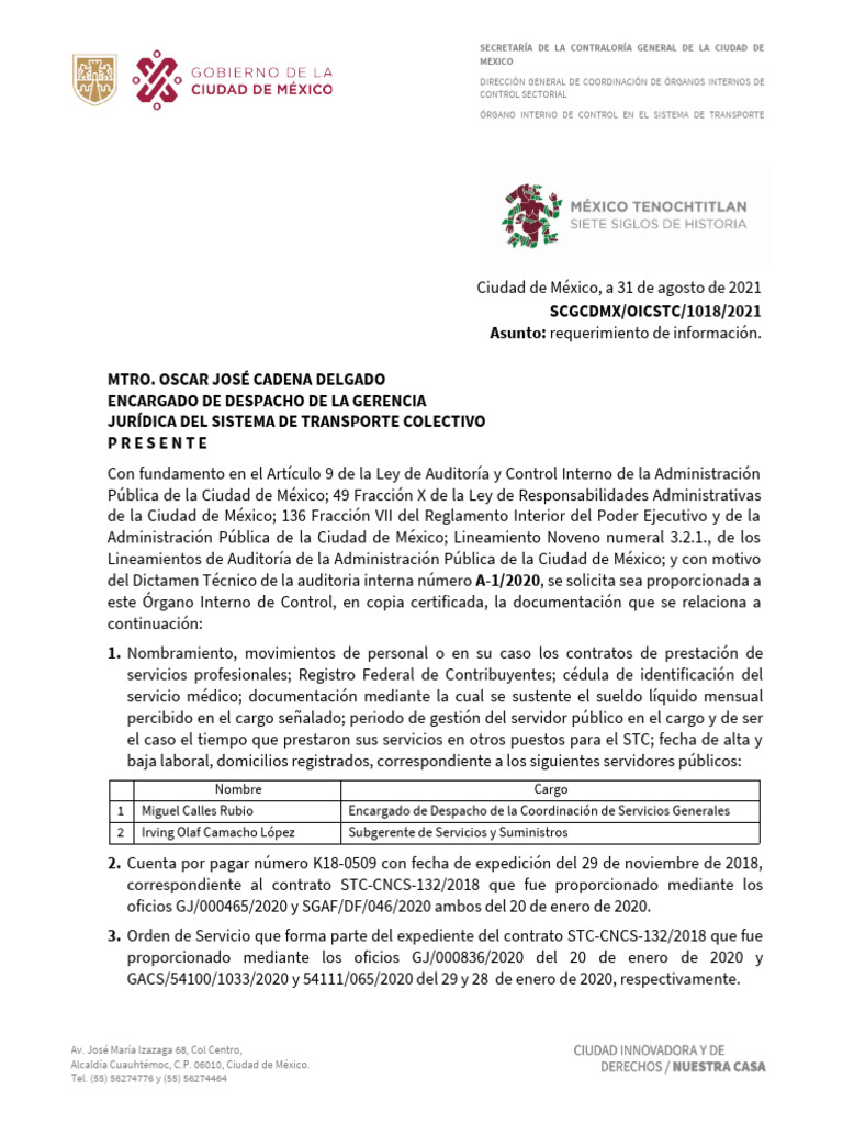 Requerimiento de Información STC 2021 | PDF | Auditoría | México