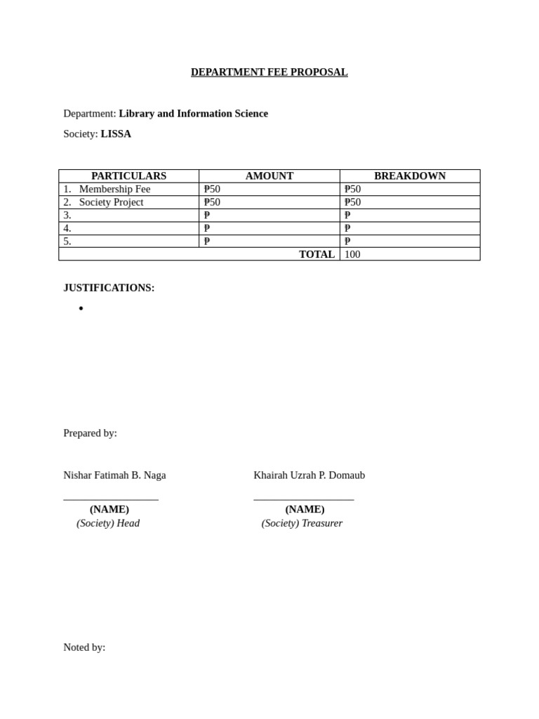 Department Fee Proposal Format | PDF