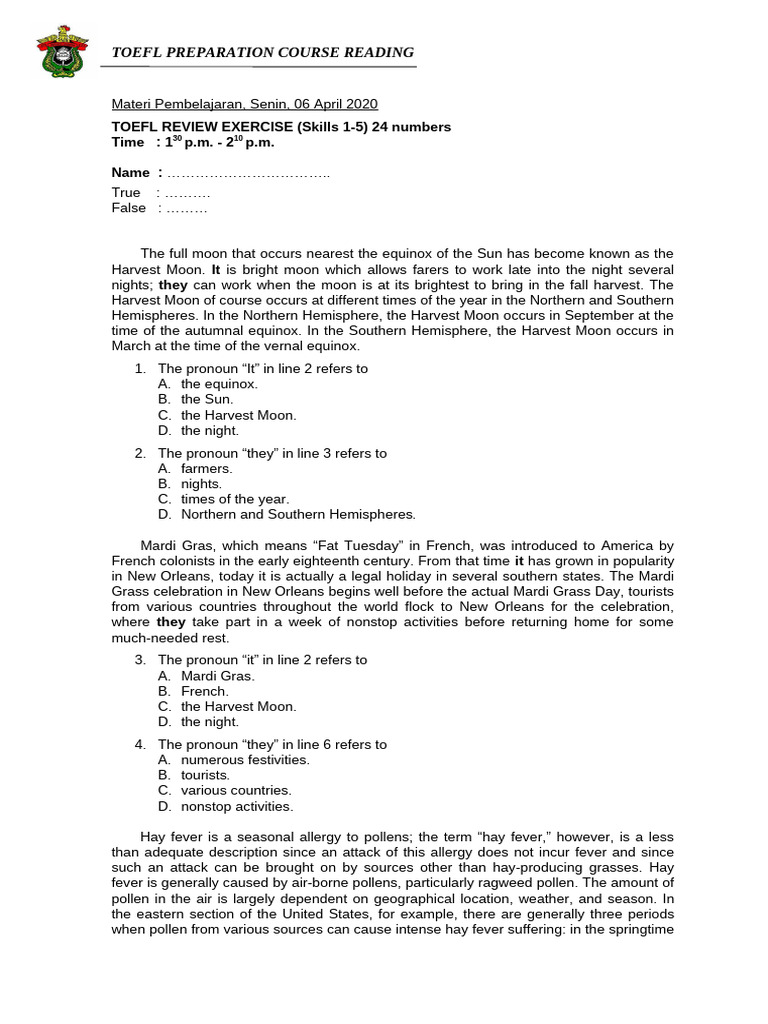 TOEFL Review Exercise (Skill 1-5) | PDF | Plate Tectonics | Earth