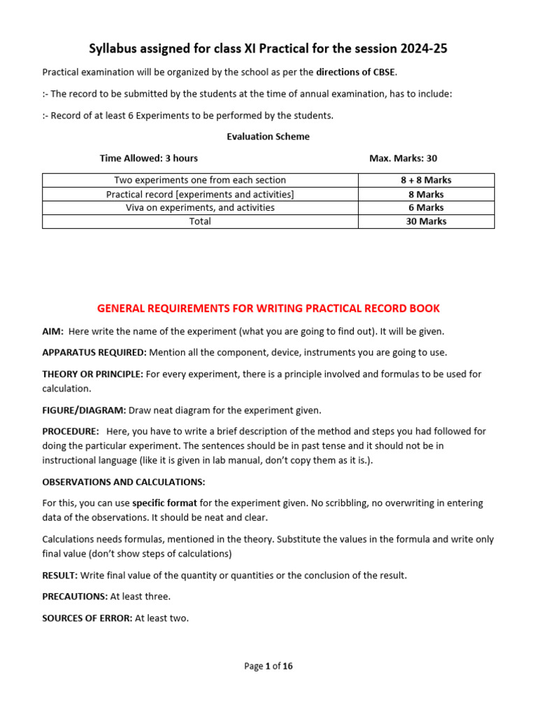 XI Physics Lab. Work 2024-25 | PDF | Pendulum | Metrology