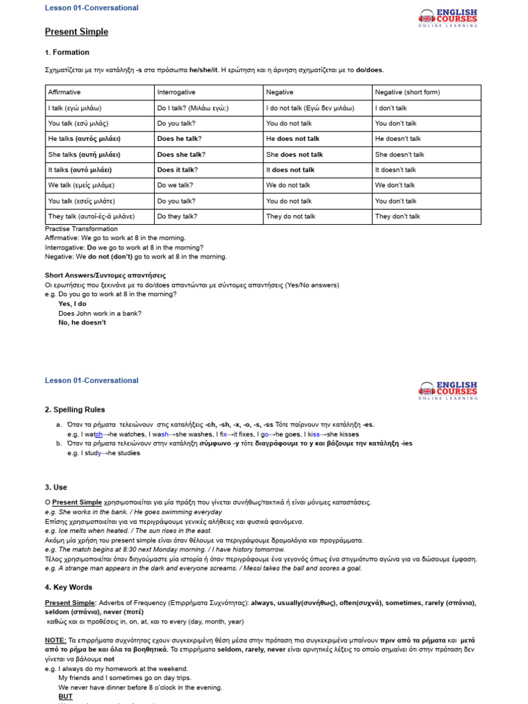 Lesson 01-Present Simple - Conversational - Έγγραφα Google | PDF ...
