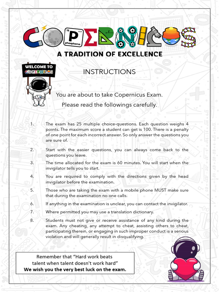 Copernicus Exam Instructions & Questions | PDF | Mathematics