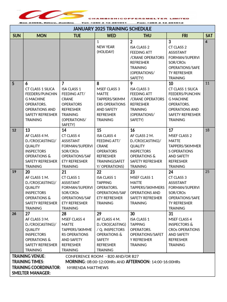 January 2025 Training Schedule | PDF