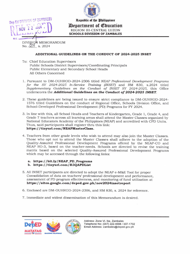 DM No. 554, S. 2024 - Additional Guidelines On The Conduct of 2024-2025 ...