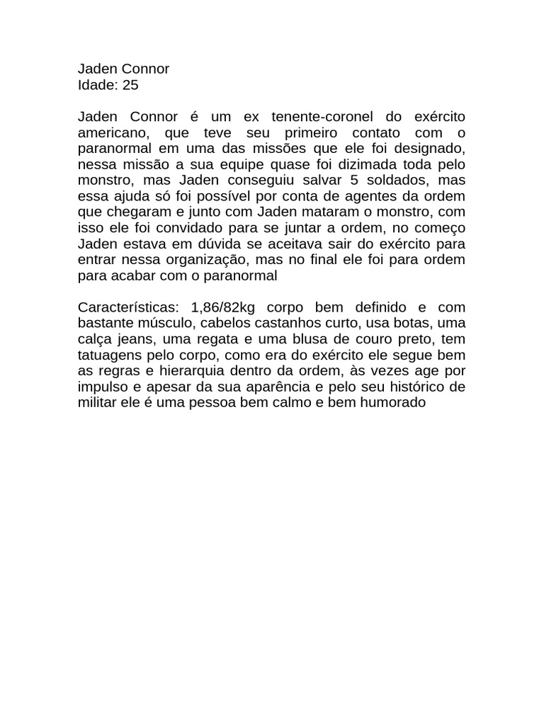 Jaden Connor: Exército e Paranormal | PDF