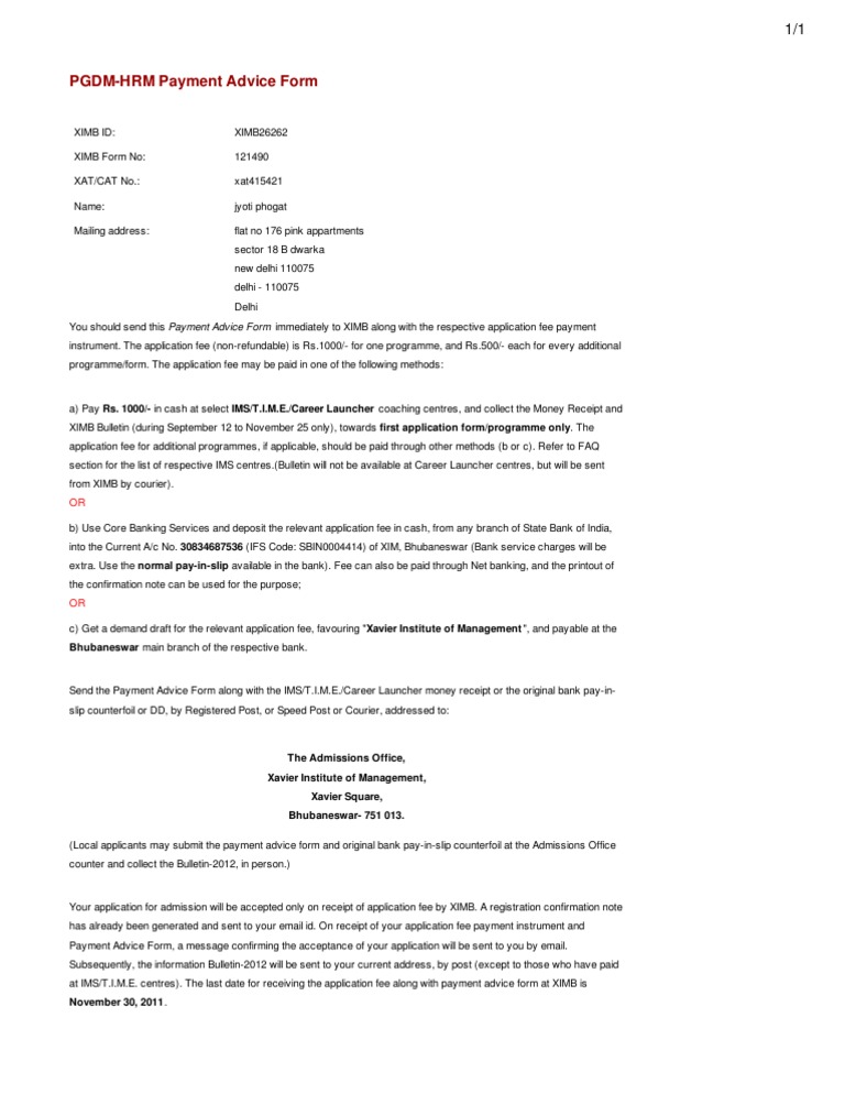 XIMB26262 View Paymentadviseform | PDF | Career & Growth | Finance ...