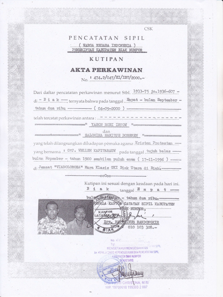Contoh Akta Nikah dan Legalitasnya | PDF