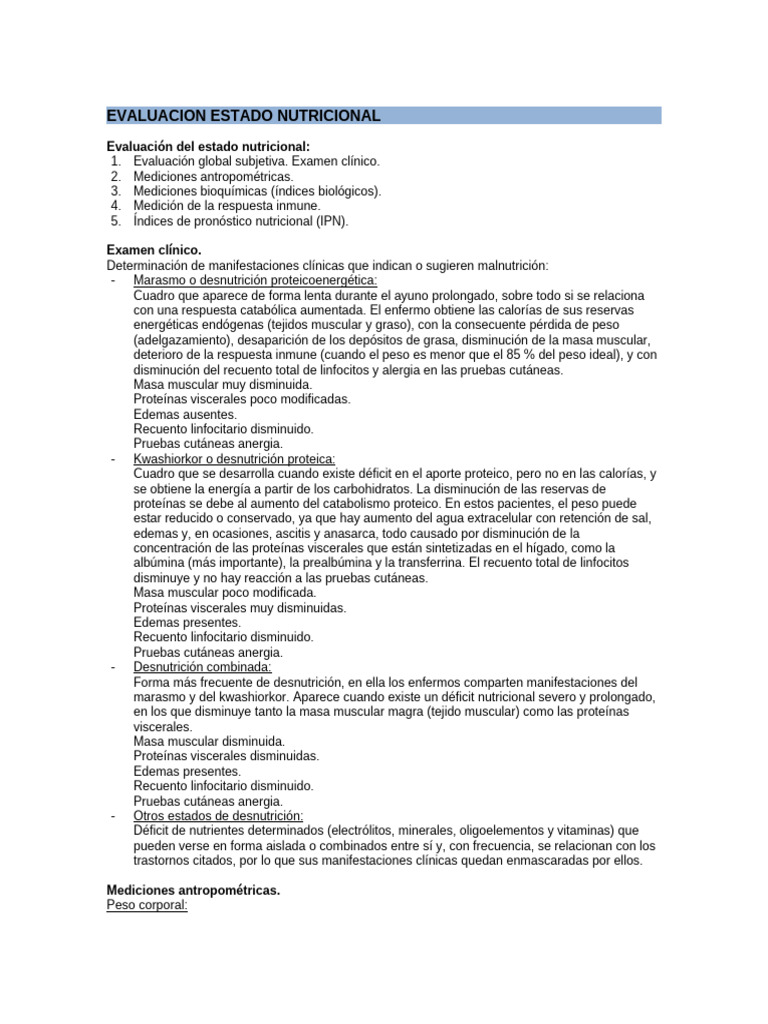 Evaluación estado nutricional | PDF | Nutrición | Dieta y nutrición