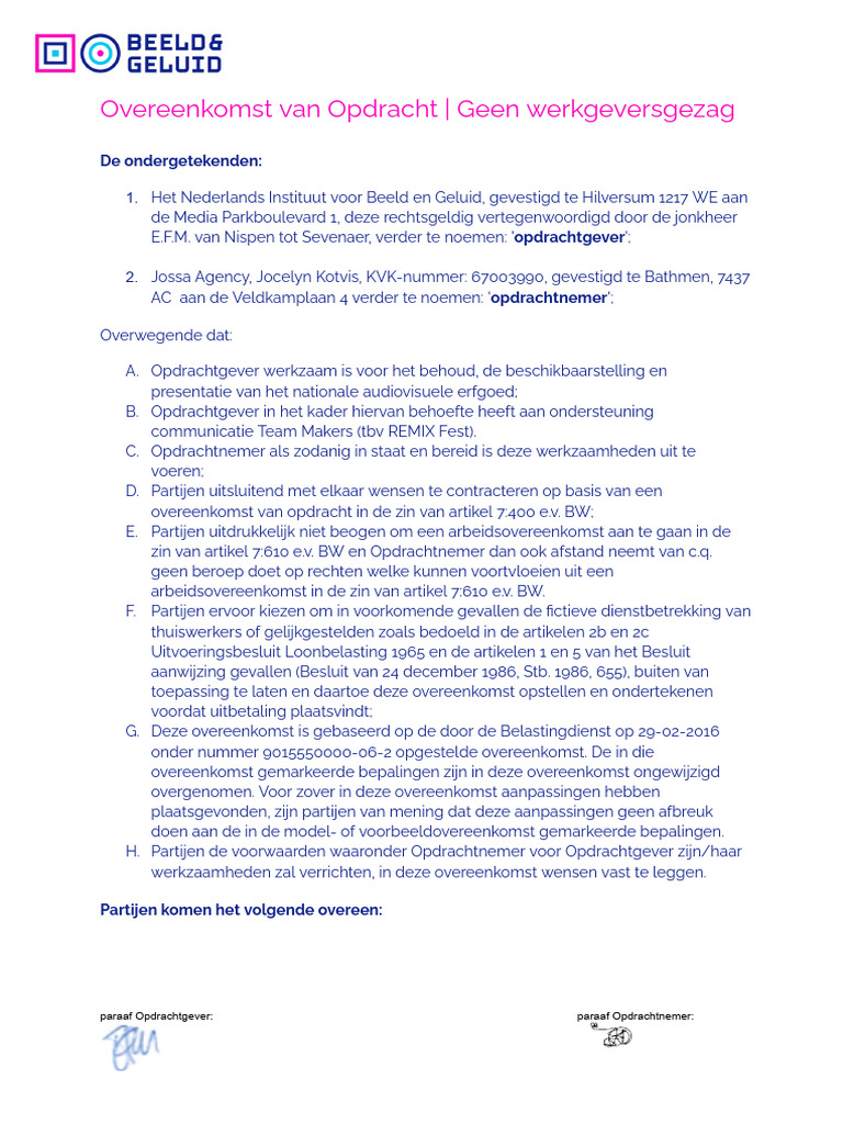 Kotvis, J. - Standaard - Overeenkomst Van Opdracht | PDF