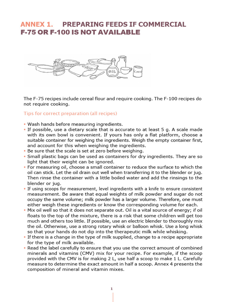F-75 and F-100 Preparation Guide | PDF | Cooking | Milk