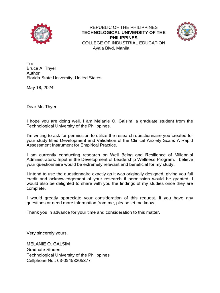 Cas - Letter Permission For Use of Tool | PDF