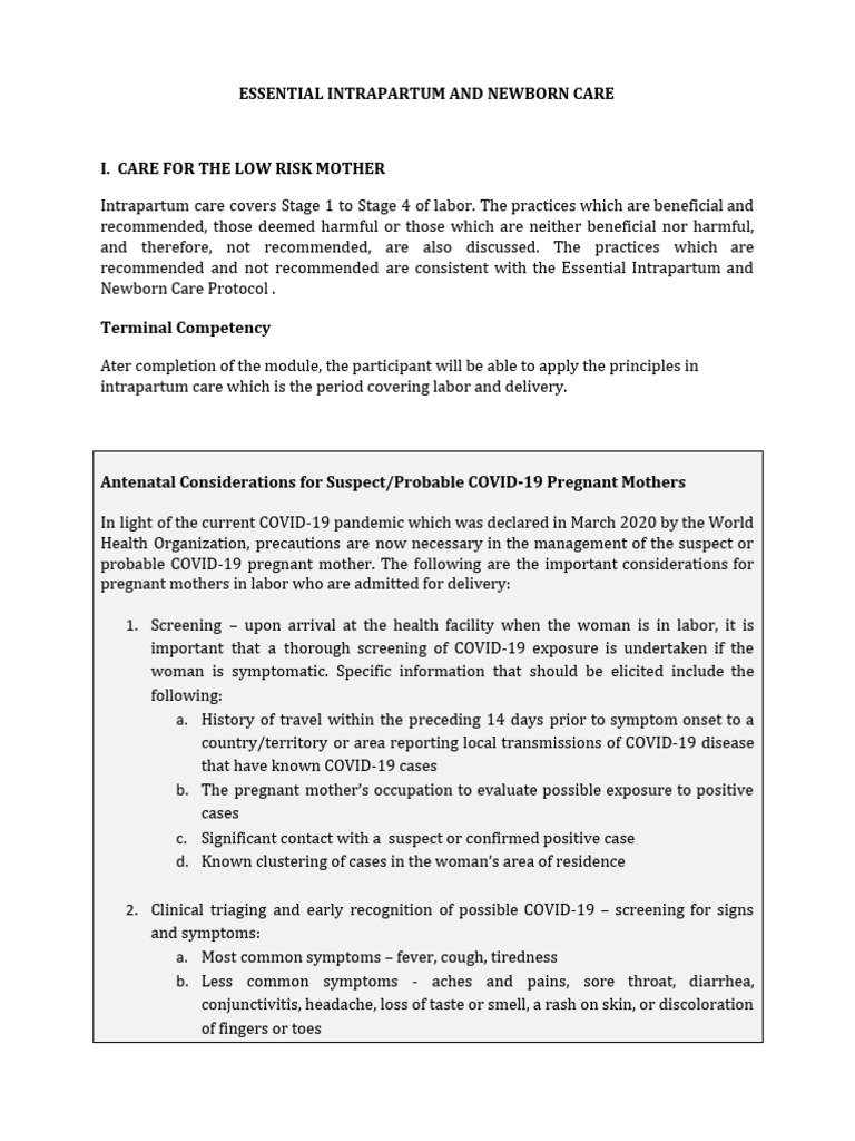 Intrapartum Care for Low-Risk Mothers | PDF | Childbirth | Pregnancy