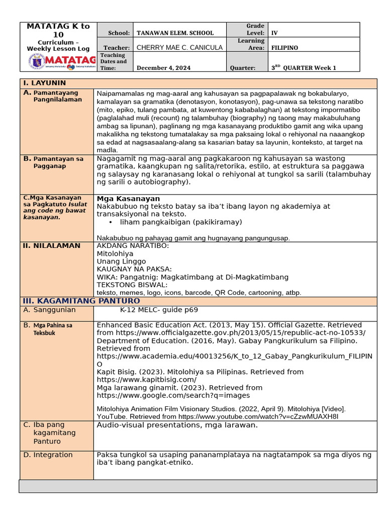DLL_FILIPINO-4_Q3-W1-FINAL | PDF
