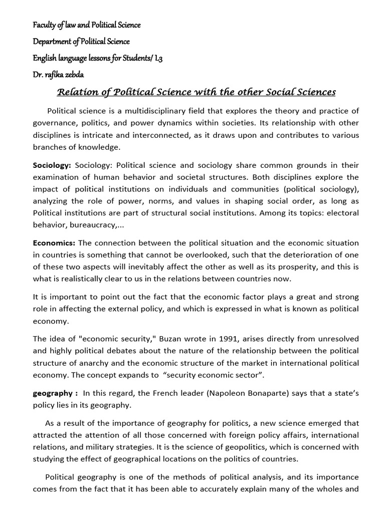 Interdisciplinary Links of Political Science | PDF | Political Science ...