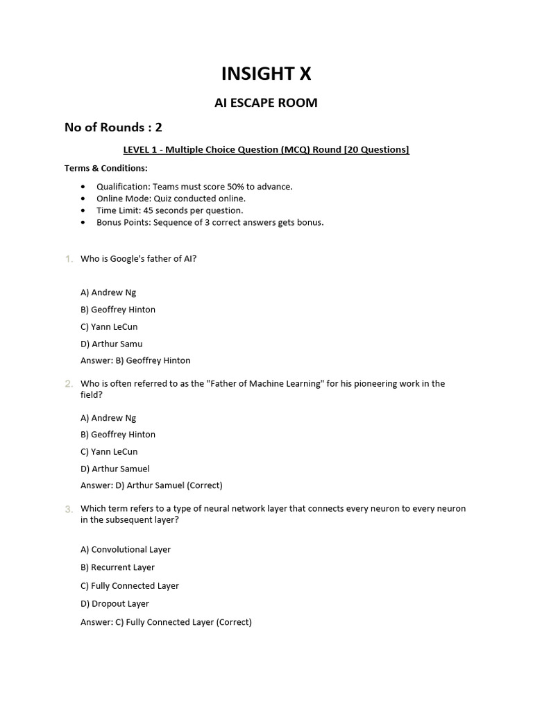 AI Escape Room: Quiz & Project Challenge | PDF | Artificial Neural ...