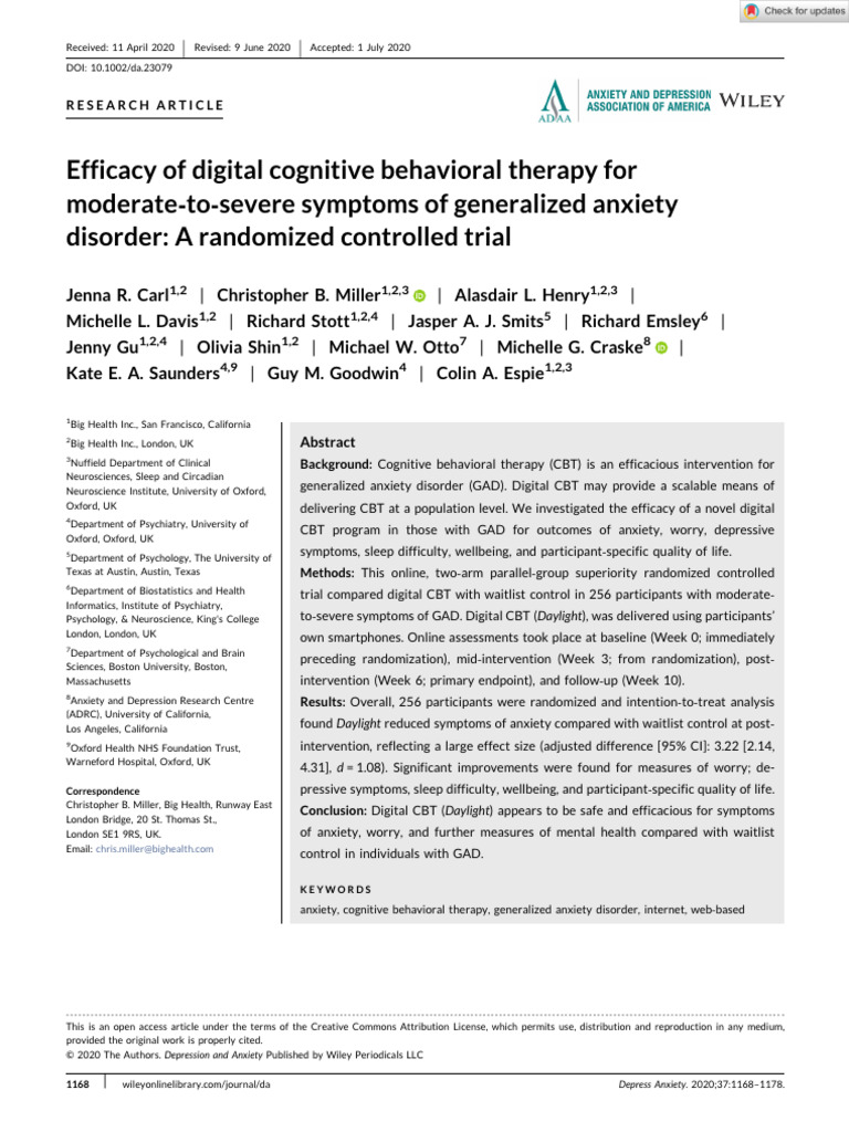 Efficacy of Digital Cognitive Behavioral Therapy For Moderate To Severe ...