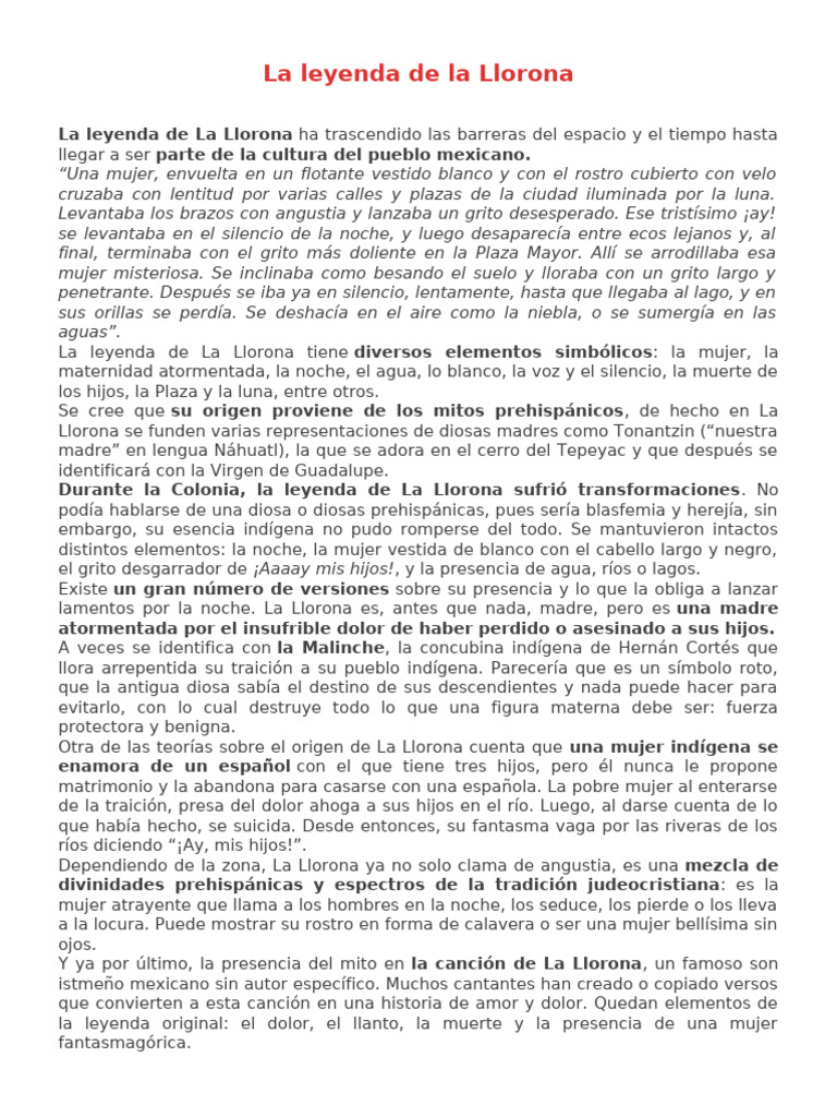 La Leyenda de La Llorona | PDF