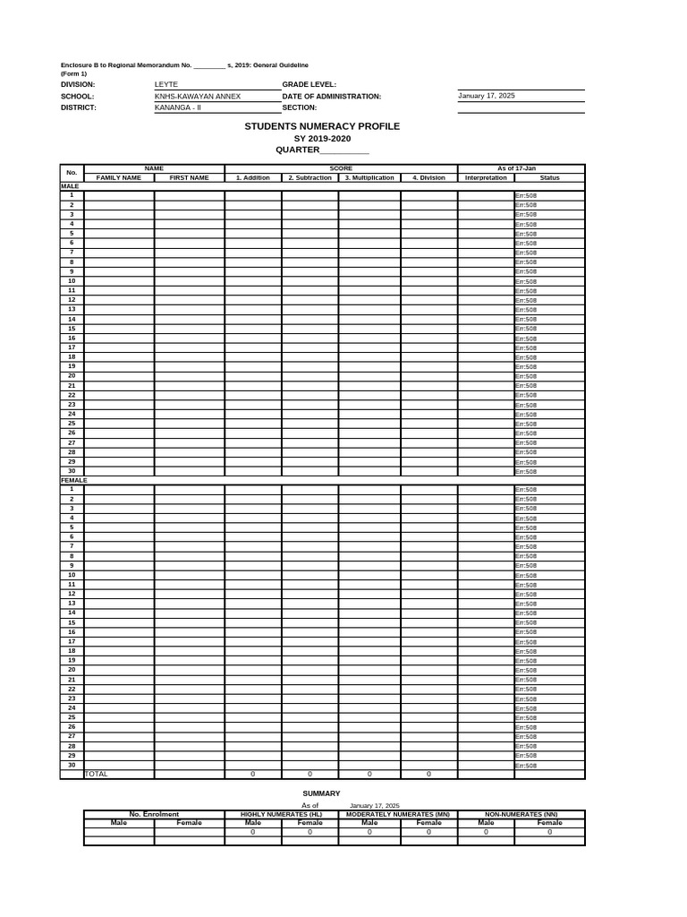 Students Numeracy Profile Report 2025 | PDF