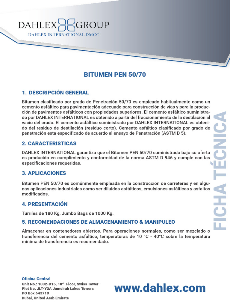 Tds Bitumen Pen 50-70 v1.2 Esp | PDF | Cemento | Naturaleza